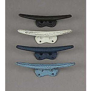 Zeckos Set of 4 Colorful Cast Iron Nautical Decor Boat Cleat Wall Hooks/Drawer Pulls
