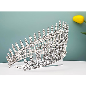 Tall Wedding Tiaras for Bride Large Queen Crowns 5A Cubic Zirconia Princess Bridal Headband Big Pageant Crown for Women Crystal Headpiece Silver Hair Accessories