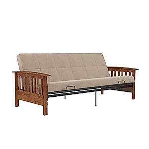 DHP Brixen Cherry Wood Arm Metal Futon Frame with 6-Inch Mattress, Full, Tan