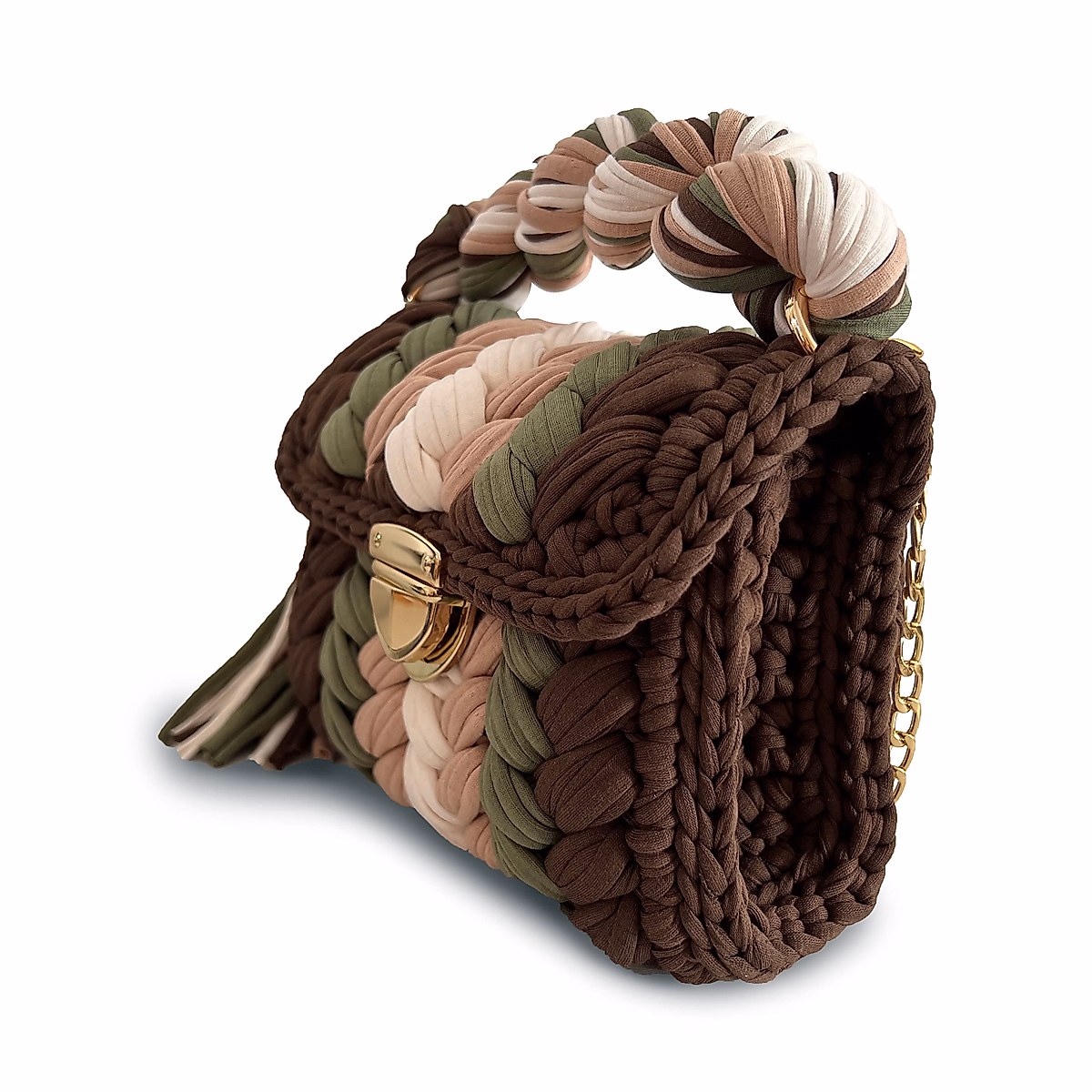 CHQEL Evening Clutch Bag for Women, Handmade Crochet Wedding Party Purse, Small Flap Formal Crossbody Handbag Evening Clutch (Autumn)