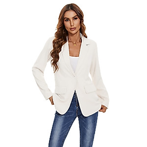 YAMANMAN Women's Casual Blazers Long Sleeve Open Front Lapel Collar Work Office Blazers Jacket with Pockets White