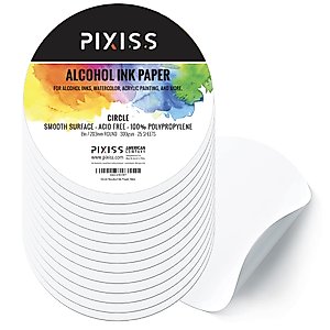 Circle Alcohol Ink Paper - 25 Round Sheets Pixiss Heavy Weight Art Paper for Alcohol Ink & Watercolor - Extra Smooth Synthetic Paper A4 8x12 inches, 300gsm