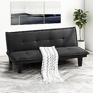 IULULU Black Futon Sofa Bed, Convertible Sleeper Couch Armless Daybed for Apartment, Studio, Dorm, Office, Home
