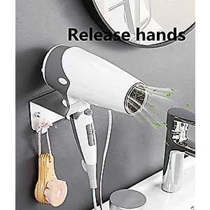 Yzger Hair Dryer Holder Hair Blow Dryer Rack Wall Mount Include Power Plug Hook Wall Punching Mounted Punching or Self-Adhesive Two Ways to Use and Fit for Most Hair Dryers (Silver)