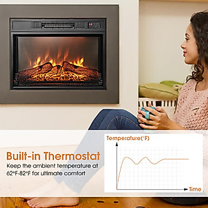 ORALNER Electric Fireplace Insert 23 Inch, Recessed Fireplace Heater w/ 3 LED Flame Effects, Remote Control & 6H Timer, Overheat Protection, Indoor Fireplace Insert for TV Stand, 1400W, Black