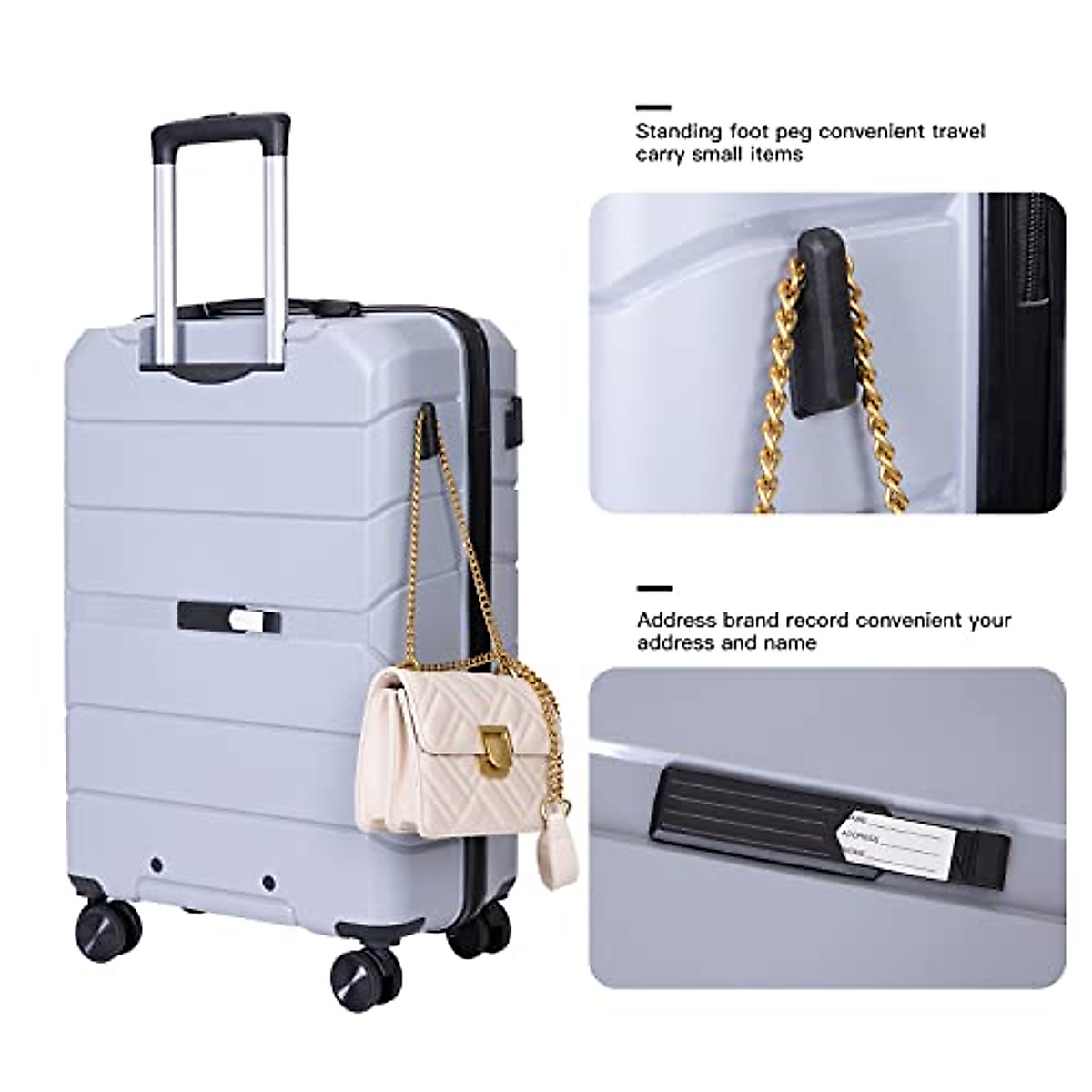 Travelhouse hardshell 3 Piece Set, PP Hard Wheel Suitcase Set with Spinner Wheels, TSA Lock, 20 inch 24 inch 28 inch Women's Luggage Set (Silver)