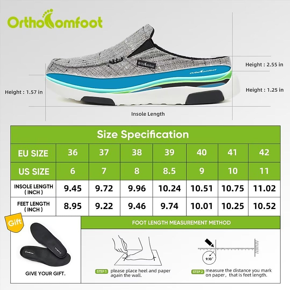 OrthoComfoot Womens Orthopedic Comfy Slippers for Bunion, Arch Support Slip On Shoes, Comfortable Athletic Walking Shoes for Heel and Foot Pain Relief Dark Grey Size 10