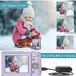 Digital Camera, FHD 1080P 36MP Video Camera Rechargeable Kids Camera with 16X Digital Zoom & 2 Batteries, Compact Point and Shoot Portable Small Camera for Teens Students