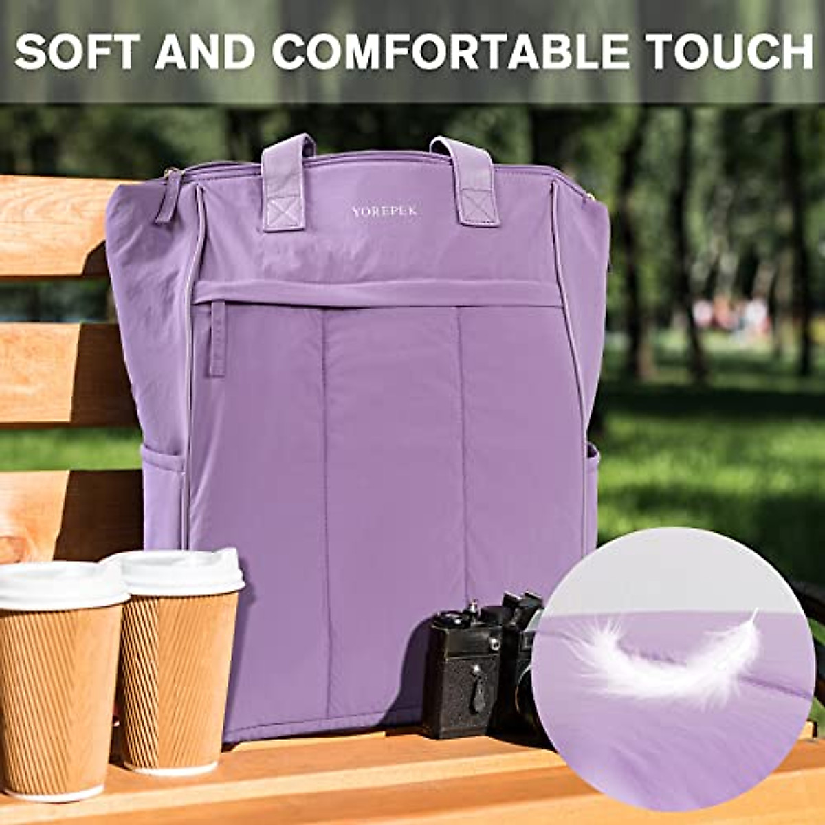 Puffy Tote Bag Backpack for Women, 15.6 Inch Convertible Backpack Tote Waterproof, Lightweight Computer Laptop School Backpack Bookbag Casual Daypack for Girls Ladies Teacher College Student, Purple