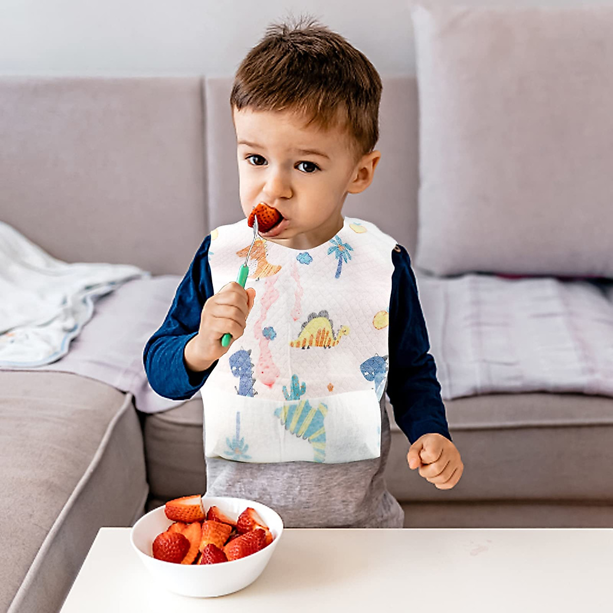 AutoTime Disposable Baby Bibs 8x13.7'' Large with Crumb-Catcher, Baby Travel Essential Reusable Fastener Baby Bibs for Boys Girls 20 Count Non-Woven Bibs for Toddler