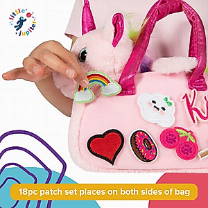 Little Jupiter Pet Plush Bag Purse Set with 18pc Removable Patch Set & Pink & Rainbow Details - Unicorn Stuffed Animals for Girls - Cute Plushie - Cute Toy Plushies - Girls Toys - Age 4-7