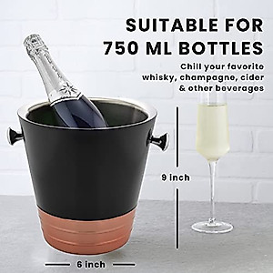 Sol Living Champagne Bucket - Double Wall Insulated Stainless Steel - Wine & Champagne Holder - Portable Chiller Bin for Bars, Parties, Commercial Use - Copper & Black Matte, 3.6 Qt