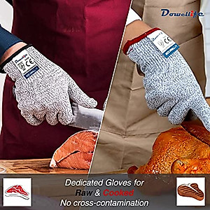 Dowellife Cut Resistant Gloves Food Grade Level 5 Protection, Safety Kitchen Cuts Gloves for Oyster Shucking, Fish Fillet Processing, Mandolin Slicing, Meat Cutting and Wood Carving. (X-Large-2 Pairs)