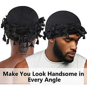 YI HENG MEI Satin Lined Halo Turban for Men Women Vintage Head Wraps Beanies Sleep Cap Black Turban Durag for Locs Dreadlocks Hair Loss, 1PCS