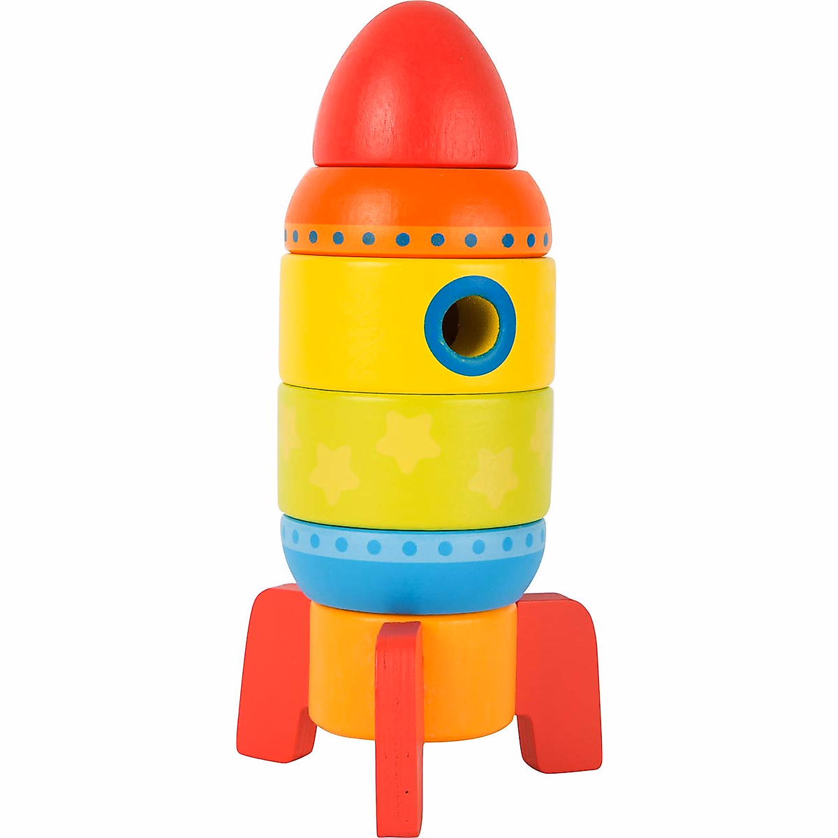 Small Foot Wooden Toys Colorful Rocket Shaped Stacking Toys, Six Plug-in Parts Promote The Fine Motor Skills Designed for Children 12+ Months