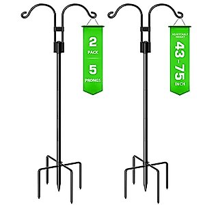 SVOPY 2Pack Double Shepherds Hooks for Outdoor 76 Inch Bird Feeder Pole with 5 Prongs Base, Adjustable Heavy Duty Garden Hook for Hanging Bird Feeder,Wedding Decor,Plant Baskets