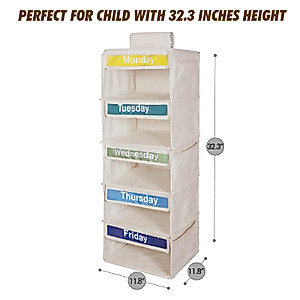 Weekly Clothes Organizer for Kids-Day of The Week Clothes Organizer for Kids-Kids Daily Clothes Organizer-Monday Friday Clothes Organizer-Kids Closet Organizer (Warm white)