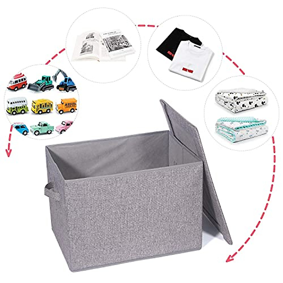 4 Pack Large Foldable Storage Box with Lids [16.5x11.8x11.8] Fabric Storage Cube Organizer Cloth Containers Linen Bins Baskets for Closet Clothes Clothing Bed Room