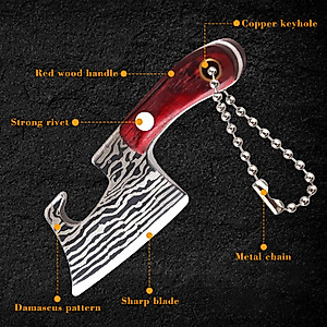 MOVNO Mini Pocket Knife Set Damascus Mini Utility Knife, Tiny Chef Knife with Sheath Cleaver for Package Opener Box Cutter, Camping Outdoor-4pcs-B