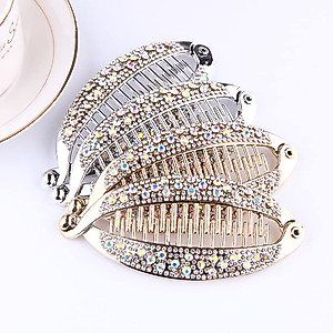 4 Pcs Faux Crystal Banana Hair Clip Banana Ponytail Holder Clip Rhinestone Banana Hair Barrettes Clincher Banana Combs for Women Grils