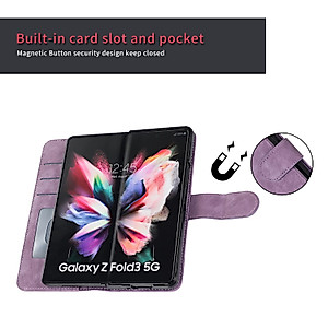 Simicoo Samsung Z Fold 5 PU Leather Flip Wallet Case with 2 Card Slots Pencil Holder Samsung Z Fold 5 Case with Folding Kickstand Strong Magnetic Full Cover Wallet Case (Purple)