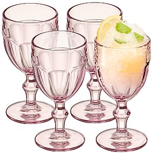 B BRILLIANT Glass Goblet, Set of 4 Blue Goblet Glasses - 11oz Water Goblets Glassware, Wine Goblet, Colored Wine Glasses for Party, Wedding, Christmas, Holiday - Footed Antique Vintage Style Stemware
