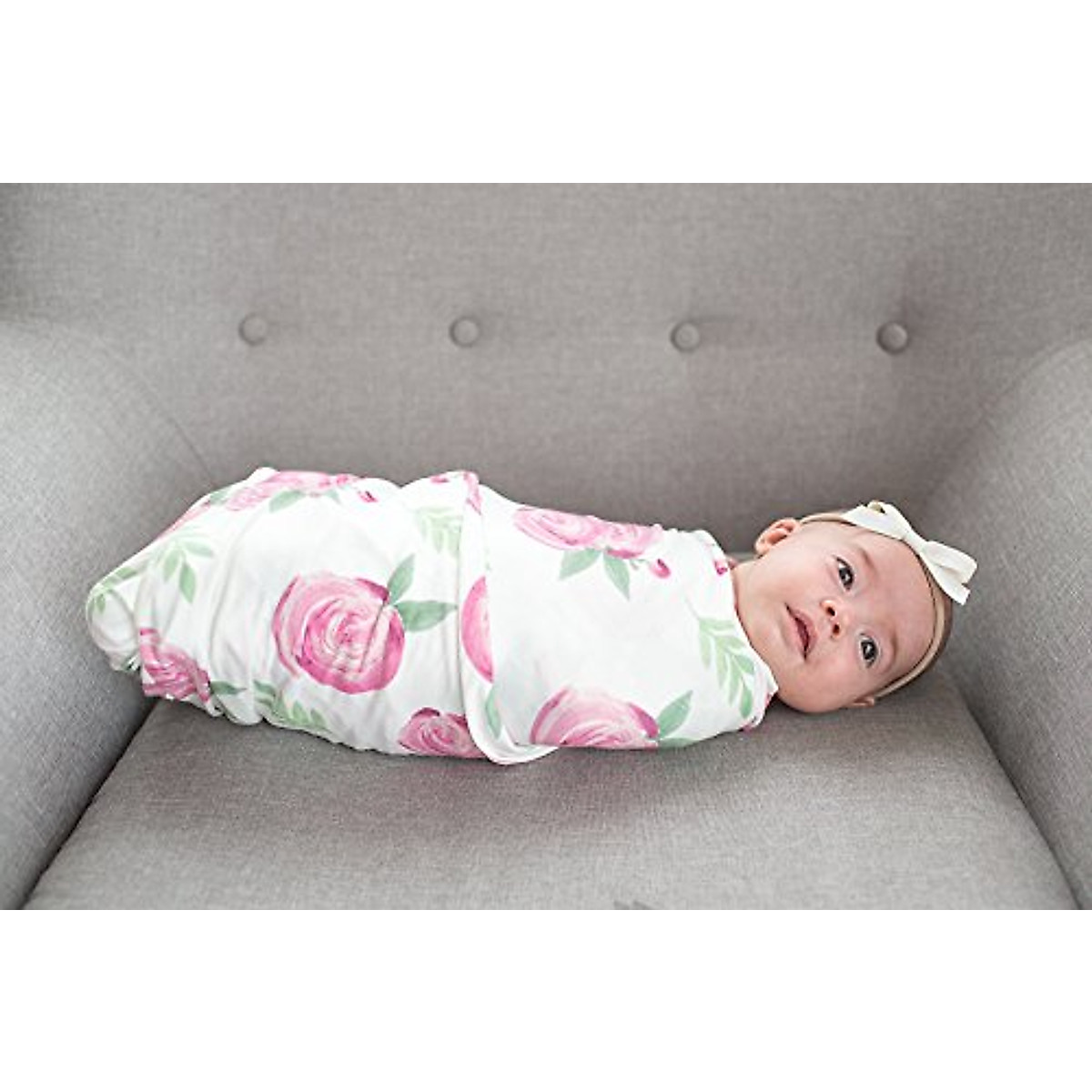 Copper Pearl Large Premium Knit Baby Swaddle Receiving Blanket Floral Grace