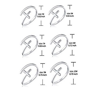 DAOCHONG Simple Cross Ring Sterling Silver Adjustable Cross Wrap Open Ring for Women Daughter Girlfriend Easter Gift, Size 6