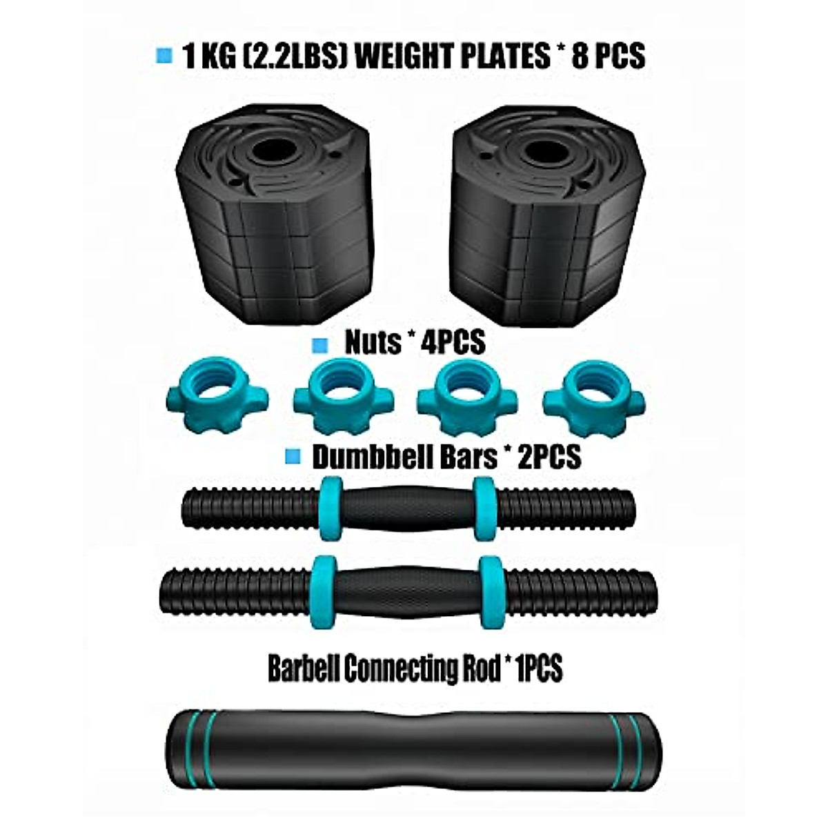 Weights Dumbbells Set,20LB Adjustable ARUNDO Exercise Equipment for Home Gym Workouts,Free Weights Muscle Building Barbell Set for Men/Women