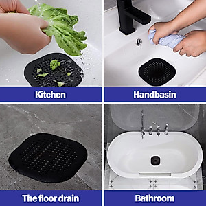 Drain Hair Catcher,Square Drain Cover for Shower Silicone Hair Stopper with Suction Cups Easy to Install and Clean Suit for Bathroom,Bathtub,Kitchen 2 Pack(Black)