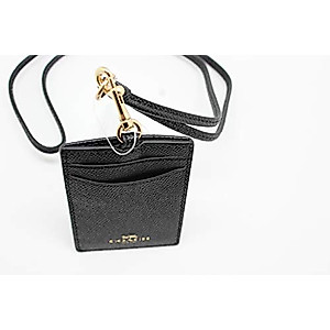 Coach ID Lanyard Badge Holder In Crossgrain Leather (Black/Gold)