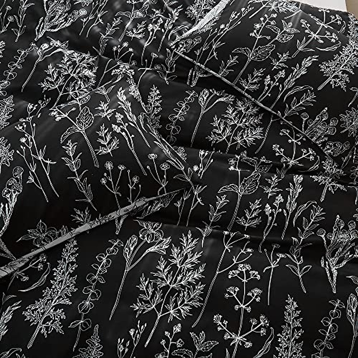 Floral Queen Duvet Cover, Microfiber 3 Pieces Floral Bedding Queen Set, 1 Duvet Cover +2 Pillowcases, Black and White Floral Duvet Cover Queen, with Zipper Closure, Durable, Easy Care (NO Comforter)