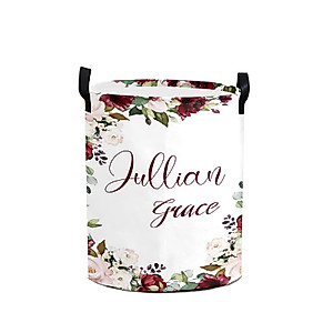 Custom Laundry Basket with Name Personalized Baby Laundry Hampers Customized Flower Laundry Hamper for Boys Girls Women Collapsible Storage Basket with Handle for Living Room Bedroom