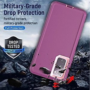 YmhxcY for Galaxy S20 FE Case, Explosion-Proof Film[2 Pack] and Camera Lens Screen Protective Film[2 Pack], 3-in-1 Shockproof Heavy Protection Cover for Galaxy S20 FE 6.5"-Wine Red and Rose Pink