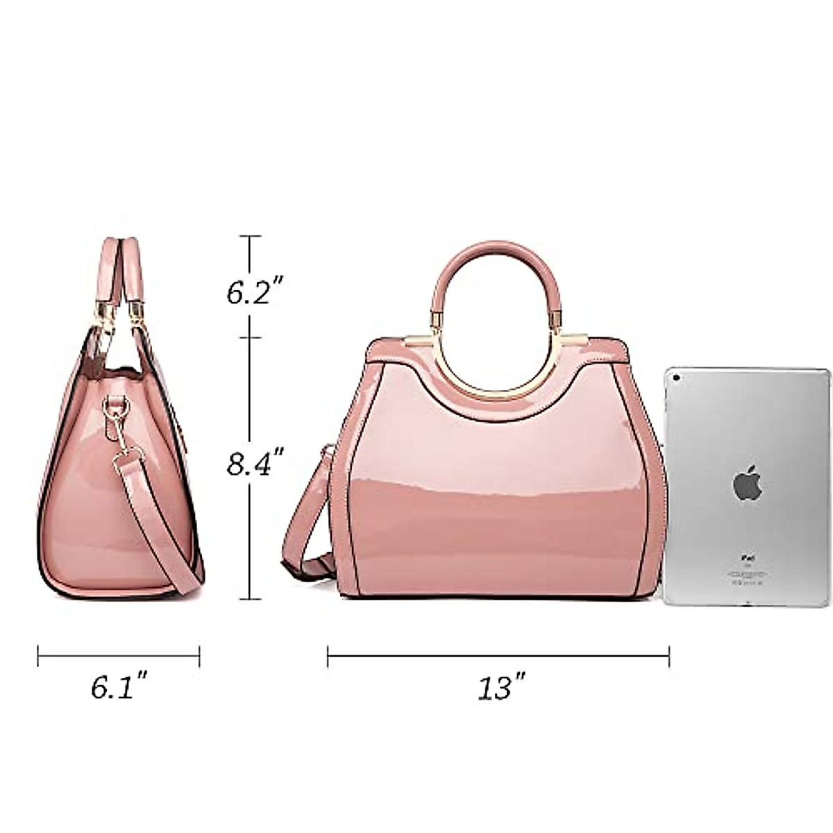 LJOSEIND Patent Leather Handbags Designer Satchel Purses Top Handle Bags Structured Shoulder Bags for Women