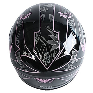 TCT-MOTORPARTS Motorcycle Motocross Flip Up Helmet Full Face DOT Helmet Pink Black Butterfly Full Face Street Sport for Women Men (Small)