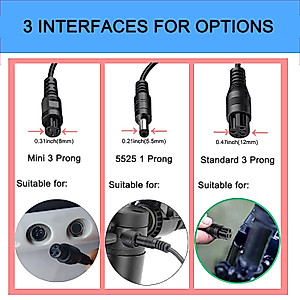 29.4V 2A Battery Charger 3 Plugs Universal Replacement with 5.5mm 1-Prong DC Plug and 8mm & 12mm 3-Prong Connectors