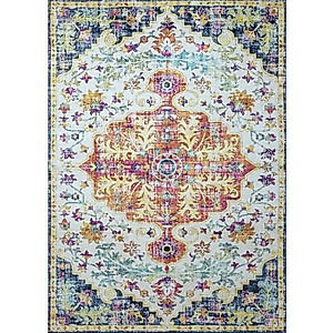 METSAVAIM 5x7 Area Rug - Bohemian Area Rug for Bedroom | Non Slip and Ultra Soft Machine Washable Rug for Indoor & Outdoor Use | Boho Rug for Living Room, Dining Room and Home Décor - Blue and Multi