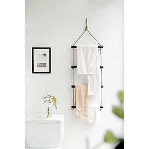 Dahey Blanket Ladder Scarf Holder Rack, Bath Towel Rack Bar Storage Ladder Wood Wall Hanging Living Room Scarf Ladder Rustic Home Decor Ladder,Black