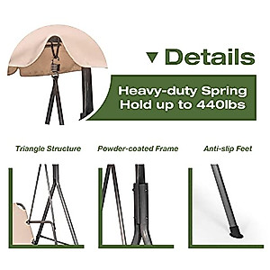 Koreyosh 3-Person Outdoor Swing Chair Adjustable Canopy Hammock Seats Patio Porch Garden Swing, Beige