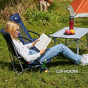 PORTAL Beach Chairs for Adults 2 Pack High Back Low Folding Camping Chair Portable Lightweight with Cup Holder for Travel, Concert, Lawn, Festival, Support 350lbs