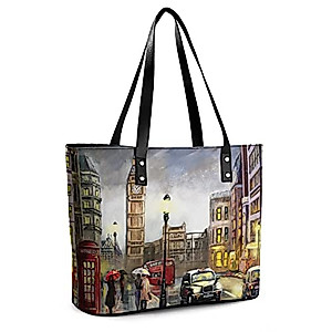 Womens Handbag London Street England Landscape Leather Tote Bag Top Handle Satchel Bags For Lady