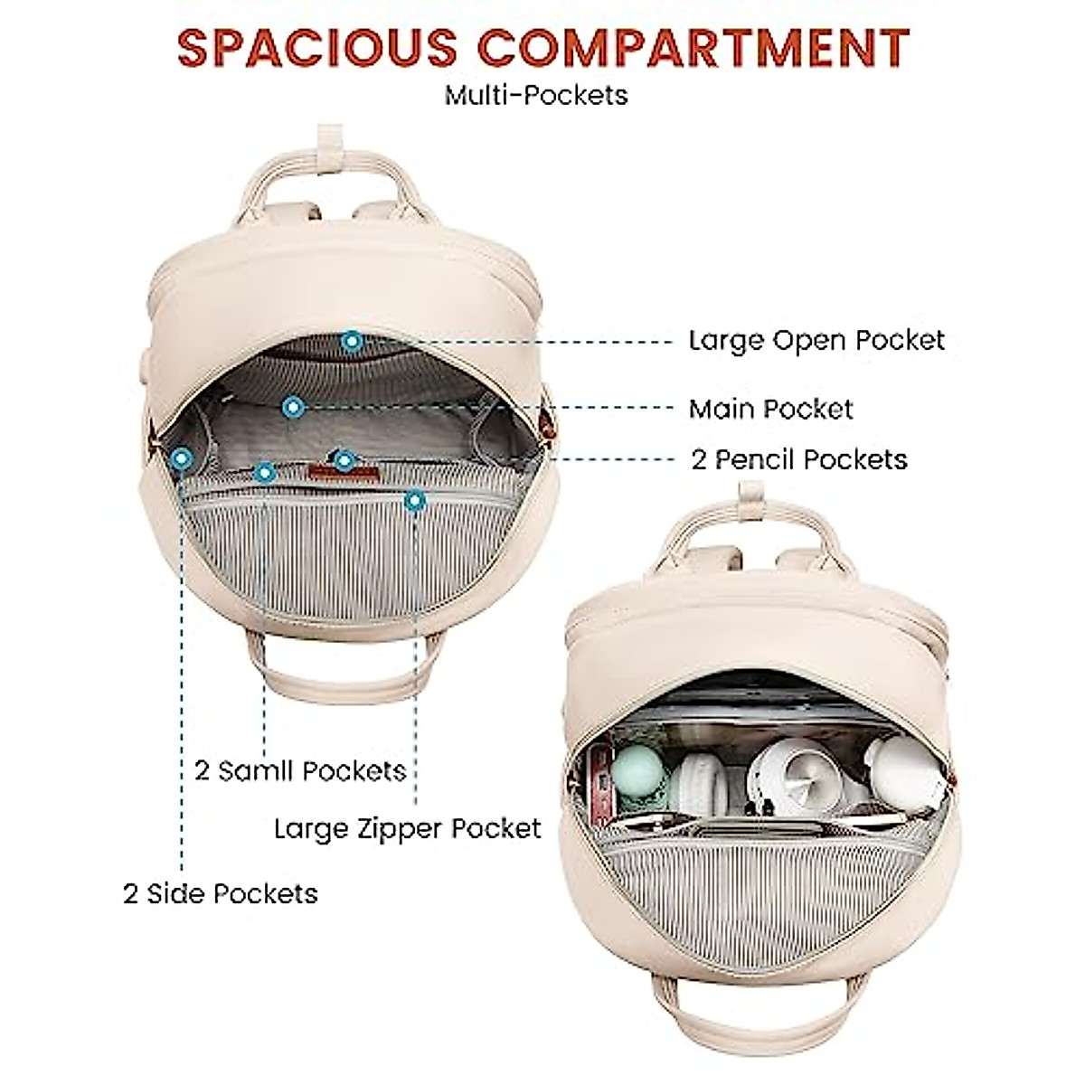 LOVEVOOK Quilted Backpack for Women, 15.6 Inch Computer Bag, Stylish Travel Backpack Purse Notebook with USB Port Waterproof Casual Daypack Large Bags for Daily Work, Beige