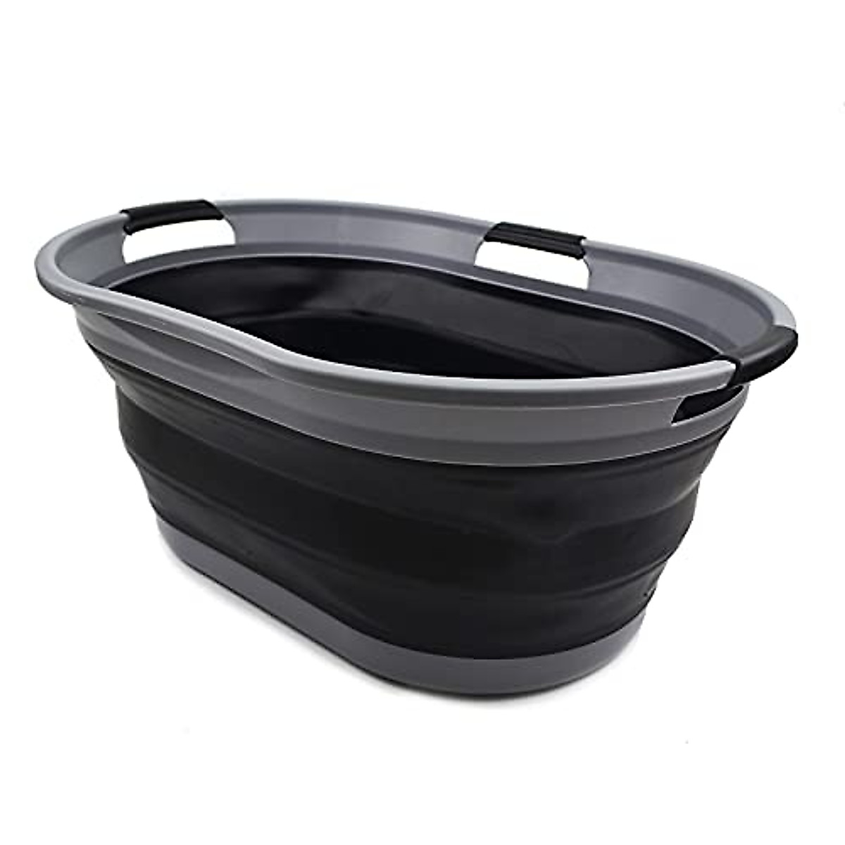 SAMMART 44L Collapsible Plastic Laundry Basket - Foldable Pop Up Storage Container / Organizer - Portable Washing Tub - Space Saving Hamper / Basket - Water Capacity: 35L (1, Dark Grey/Black), Size: 25.4 x 17.8 x 10.6 inches