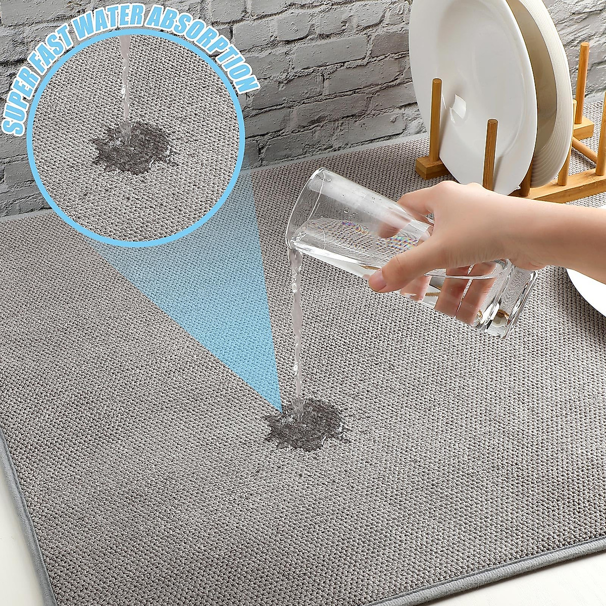 Hushee 2 Pack Extra Large Dish Drying Mat 30 x 24 XL Microfiber Absorbent Dish Drying Pad Large Size Dishes Drainer Mats for Countertop, Sink, Refrigerator or Dryer