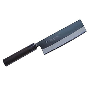 Yoshihiro Kurouchi Black-Forged Blue Steel Stainless Clad Nakiri Japanese Vegetable Knife Ebony Handle (6.5'' (165mm) & Saya)