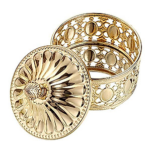 Hipiwe hollow out Metal Jewelry Box with Lid - Gold Mirrored Jewelry Trinket Organizer Ring Earrings Necklace Home Decor Storage Box, Chest Keepsake Gift Box for Women Girls