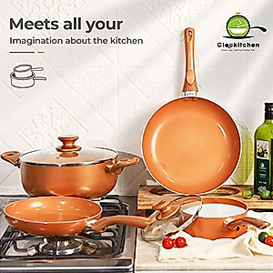 6-piece Non-stick Cookware Set Pots and Pans Set for Cooking - Ceramic Coating Saucepan, Stock Pot with Lid, Frying Pan, Copper