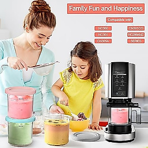 Yammoe Containers Replacement for Ninja Creami Pints and Lids - 4 Pack, 16oz Cup Compatible with NC301 NC300 NC299AMZ Series Ice Cream Maker, BPA Free Dishwasher Safe Leak Proof（with 4Spoon）