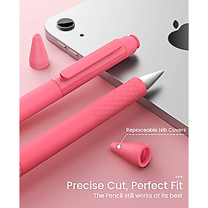 MoKo Silicone Pencil Sleeve for Apple Pencil 1st Generation, Lightweight Apple Pencil Silicone Cover Anti-Slip Grip iPad Pencil Holder with Clip, 3 Nips, Watermelon Red